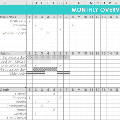 Monthly Habit Tracker Spreadsheet Excel Routine Tasks Goals - Etsy ...