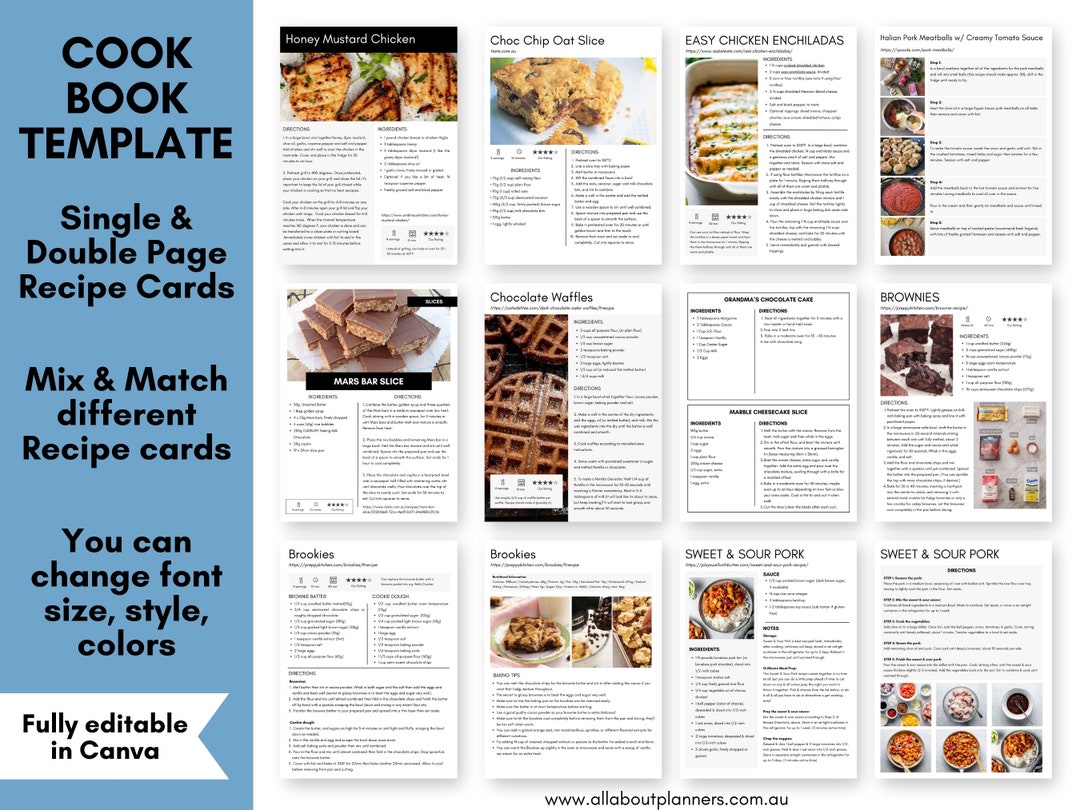 Recipe Book Template, Canva Cook Book Template, Editable Recipe Ebook ...