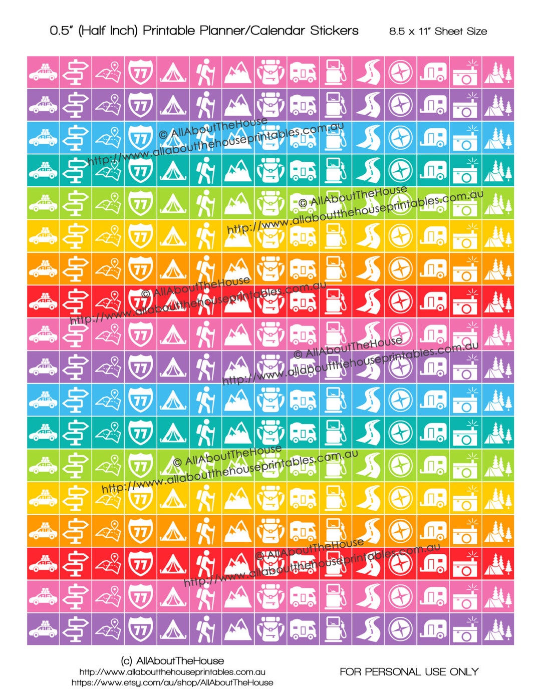 Travel Planner Stickers Printable Rainbow Icons Vacation Holiday Cruise ...