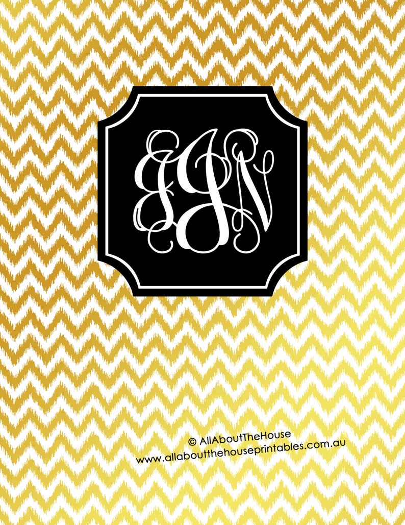 Gold Monogram Binder Cover and Black Spine Chevron Polka Dot Ikat ...