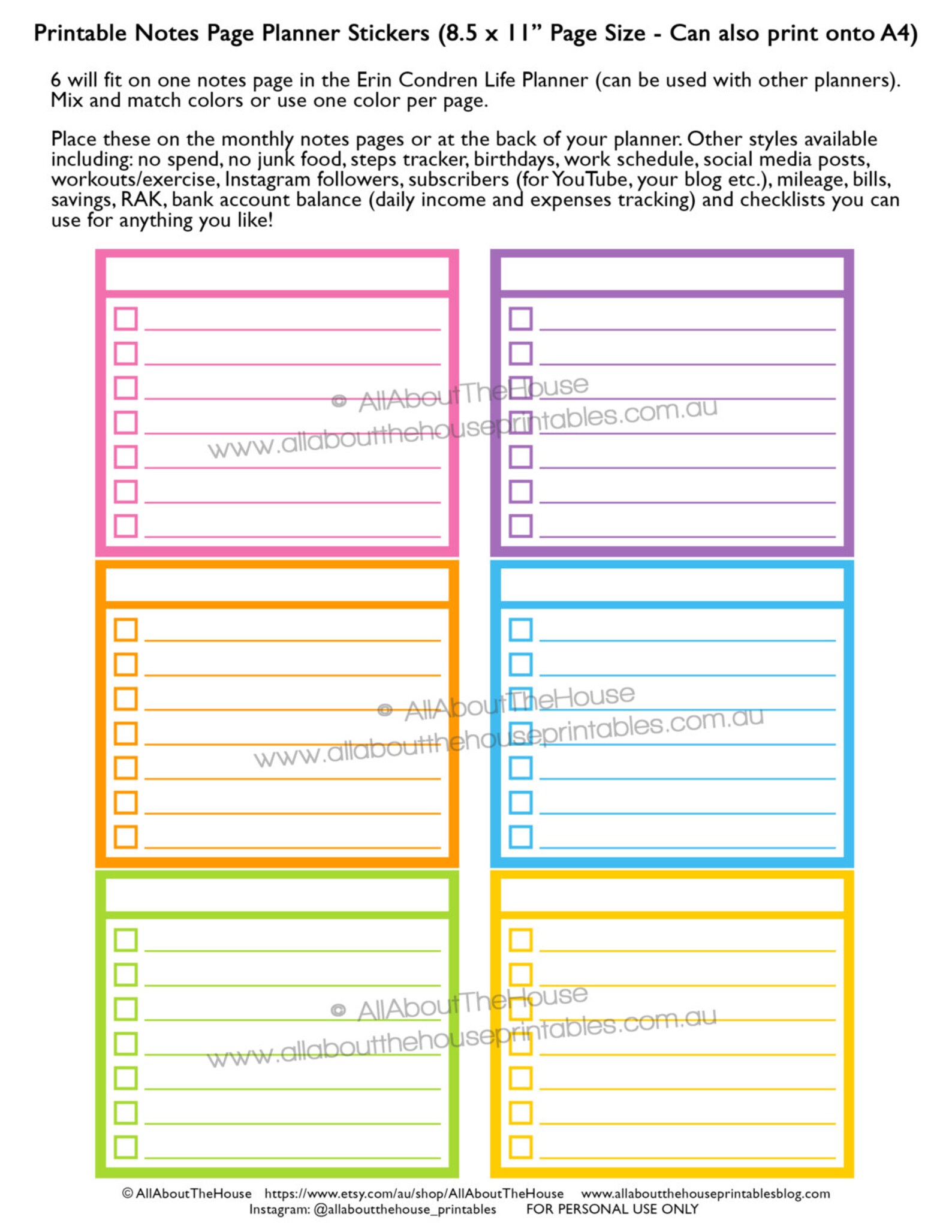 Checklist Planner Stickers Notes Page Printable Shopping Happy Mail ...