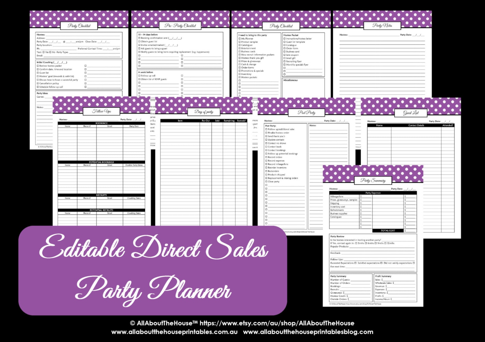 Direct Sales Party Checklist Planner Editable Business Planner | Etsy