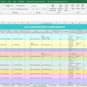 Hotel Research Comparison Travel Planner Excel Spreadsheets ...