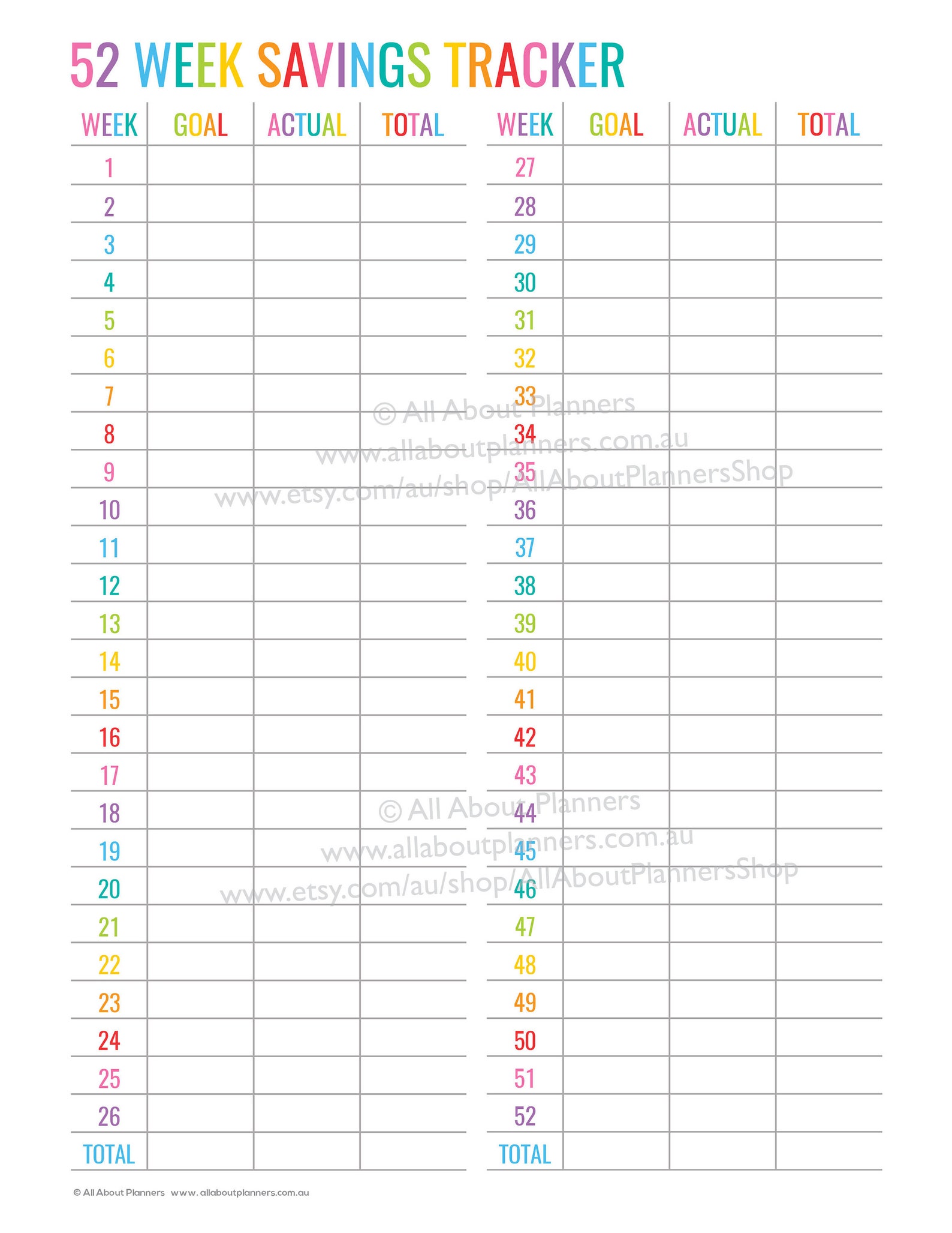 52 Week Savings Tracker Printable Editable Insert Expenses Spending ...