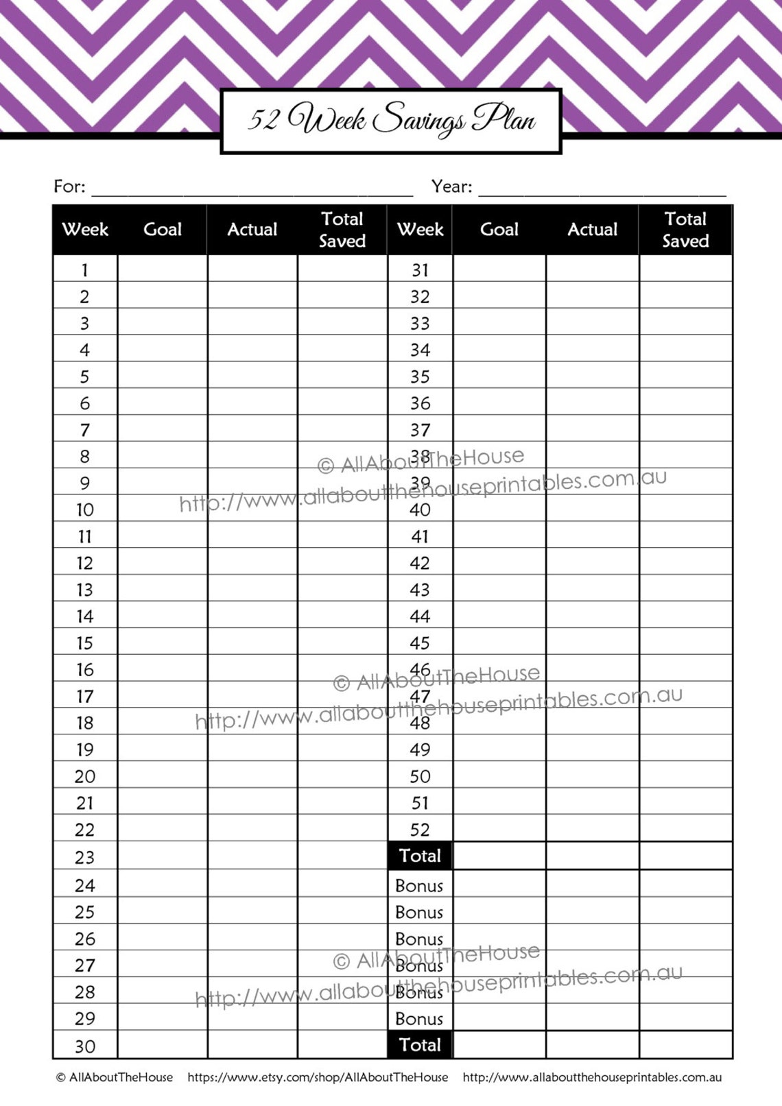 Printable Editable 52 Week Savings Tracker Budget Binder - Etsy