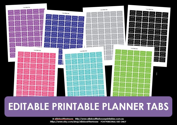 EDITABLE Planner Tabs Printable for Your Paper Planner or Bullet ...