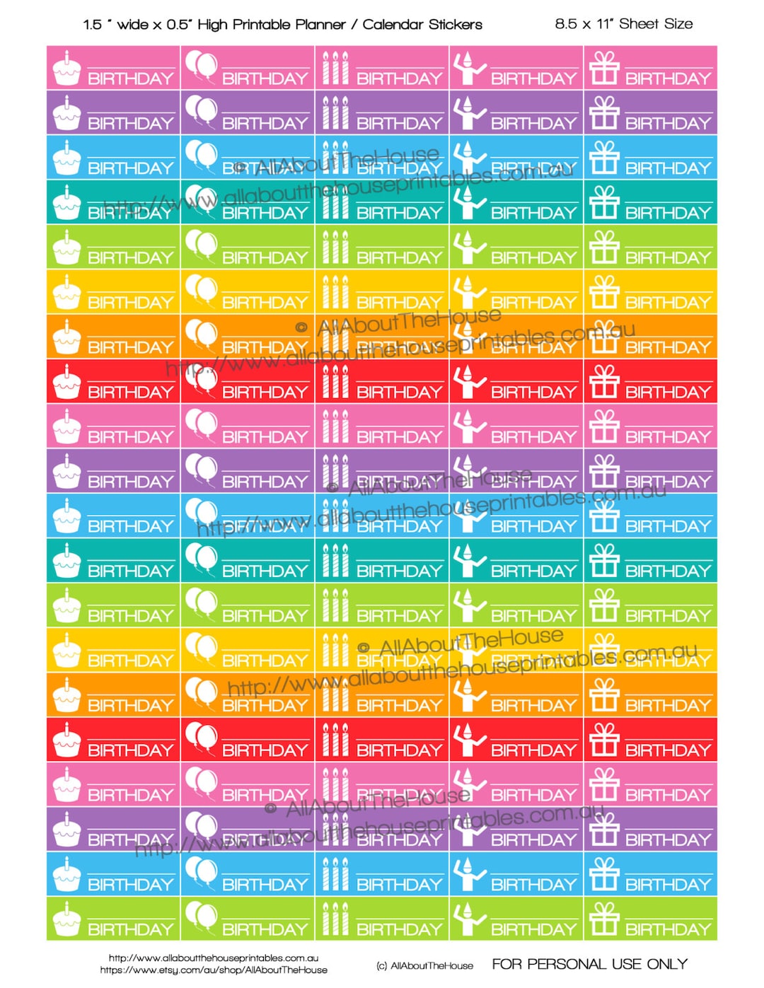 Birthday Printable Planner Stickers Organization Cake Party Celebrate ...