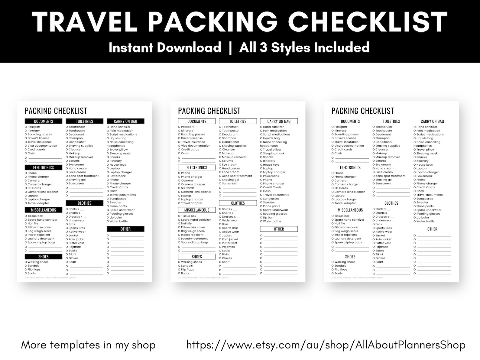 Travel Packing List Editable in Canva Printable Planner Insert List ...
