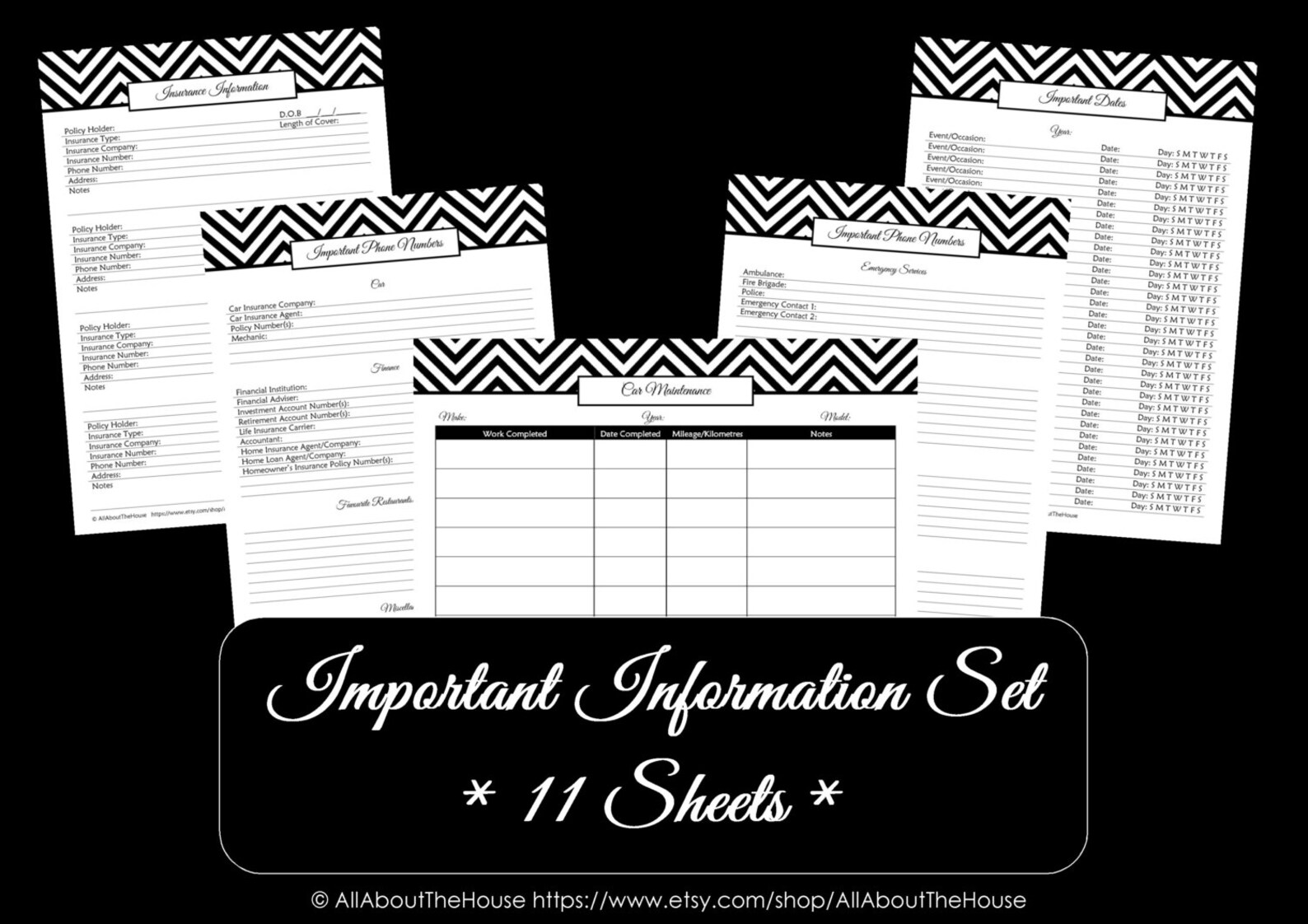 PINK - Important Information Printables - Home Organisation - Household ...