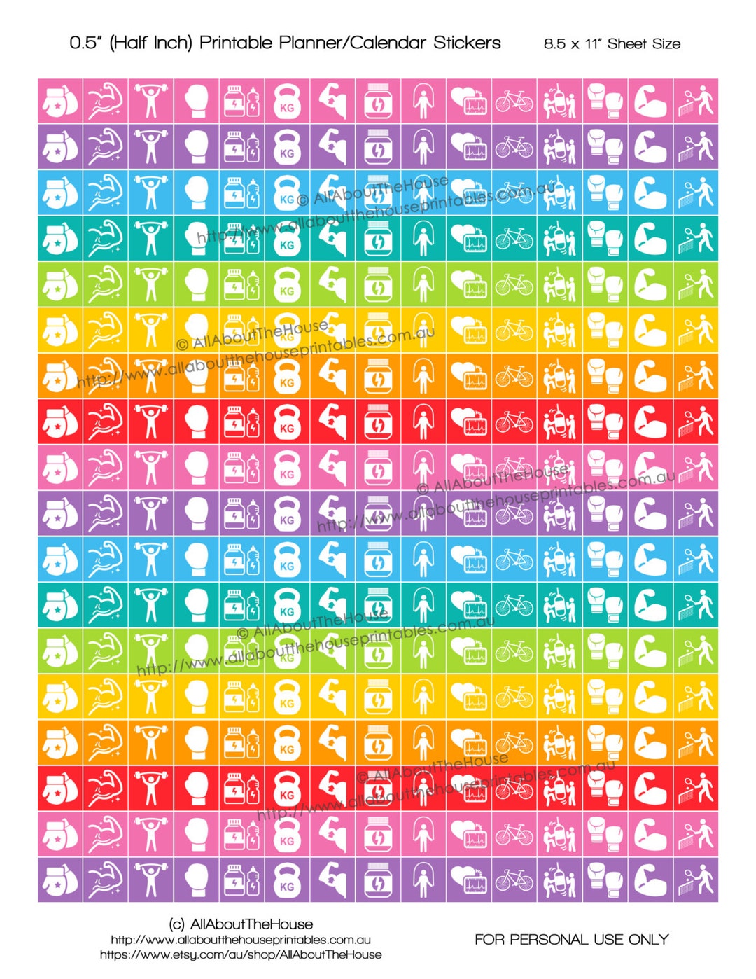 Health Fitness Gym Planner Stickers Printable Calender Stickers 1/2 ...