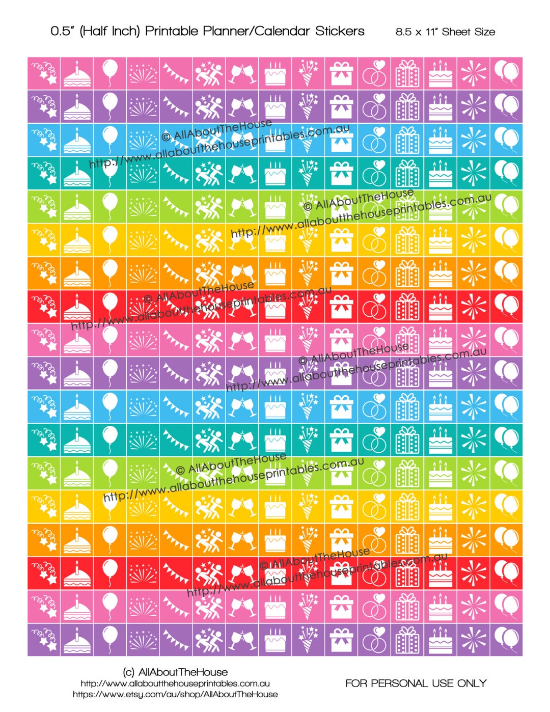 Party Celebrate Birthday Planner Stickers Printable Rainbow 2016 Daily ...