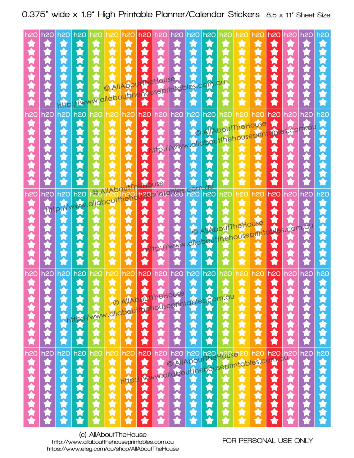 Hydrate Planner Stickers Checklist Printable 1.9" Lx0.375" W Drink up ...
