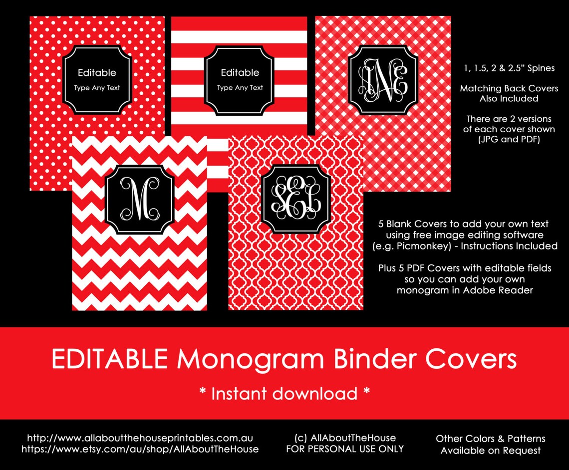 Editable Printable Monogram Binder Cover and spine chevron | Etsy