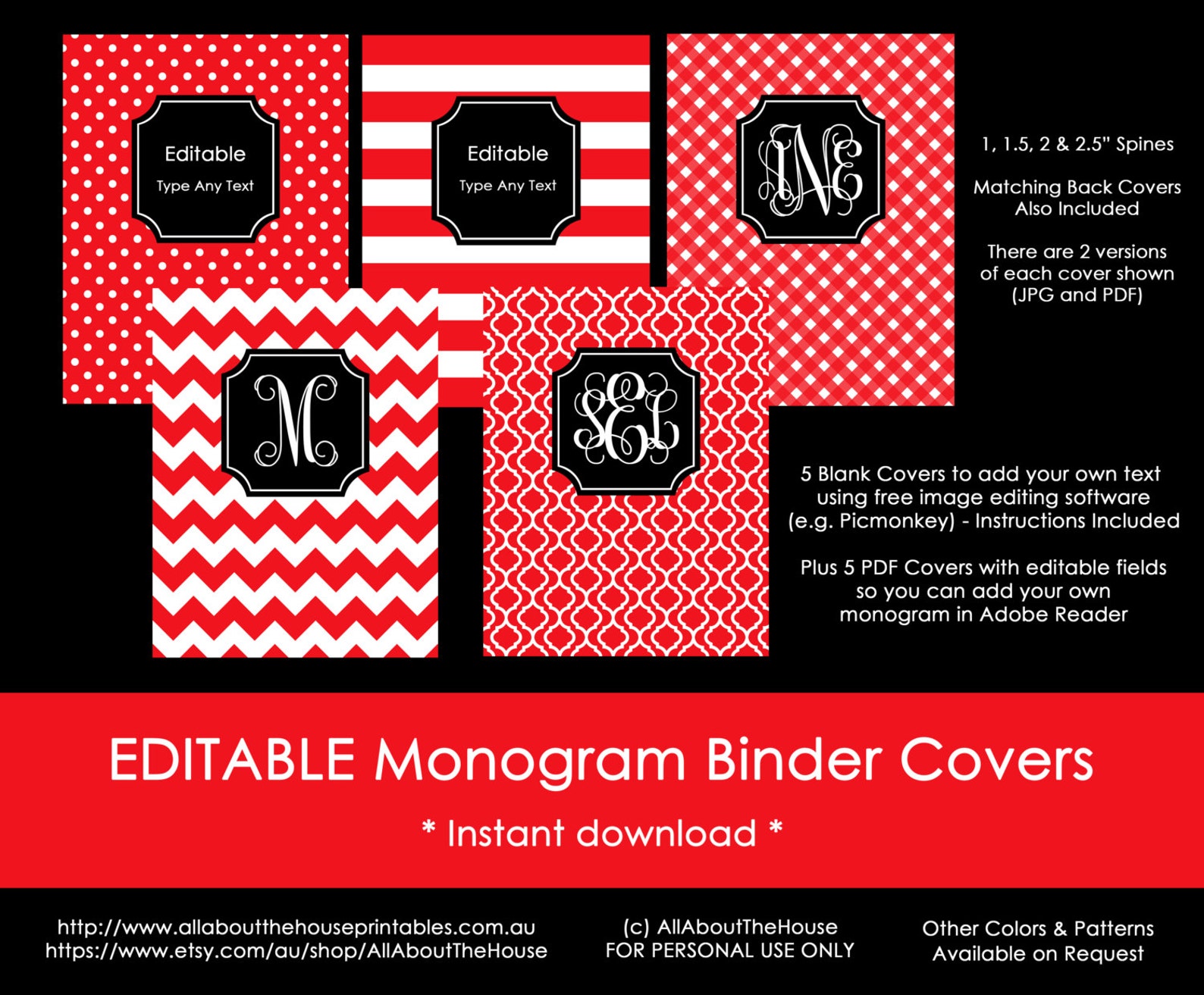 Editable Printable Monogram Binder Cover and Spine Chevron - Etsy