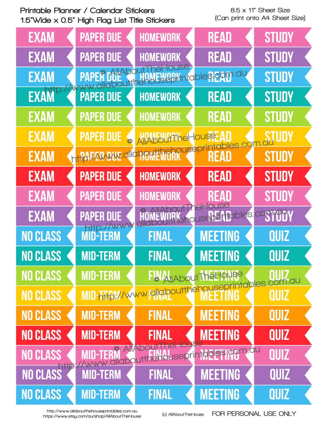 School Planner Flags Printable College Planner Stickers Exam - Etsy