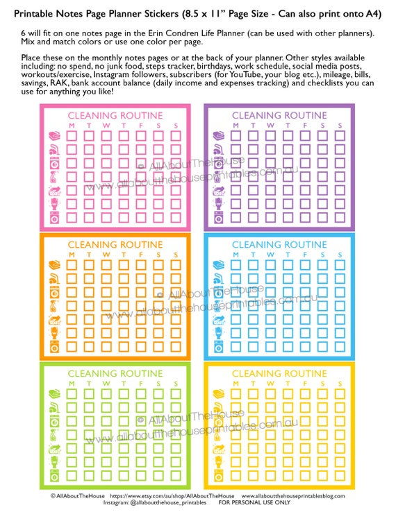 Cleaning planner stickers notes page Printable chores laundry wash day ...