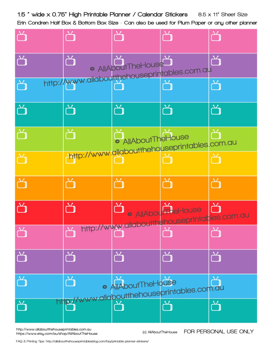 TV Planner Stickers Reminder Television Show Recording Printable Any ...