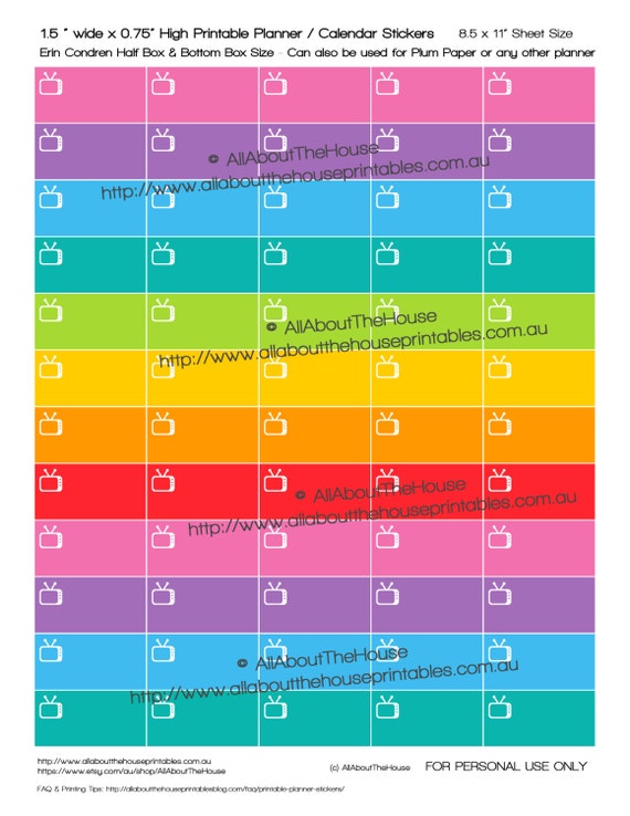 TV Planner Stickers reminder television show recording printable any ...