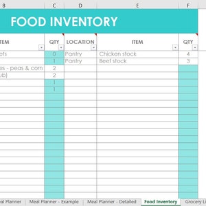 Meal Planning Excel Spreadsheets Grocery List Food Inventory Favorite ...