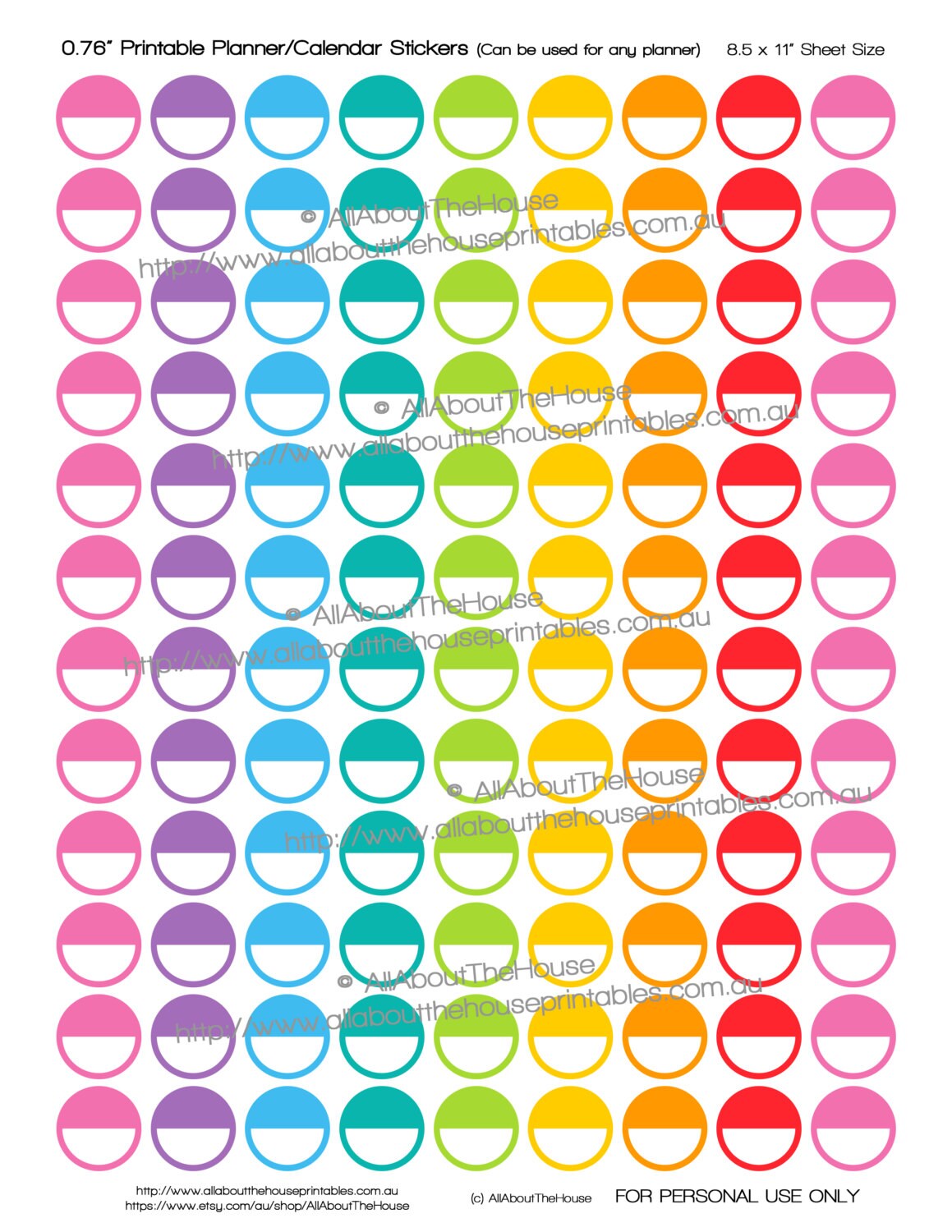 Planner Stickers Printable 0.76 Rainbow Planner Accessory Erin Condren ...