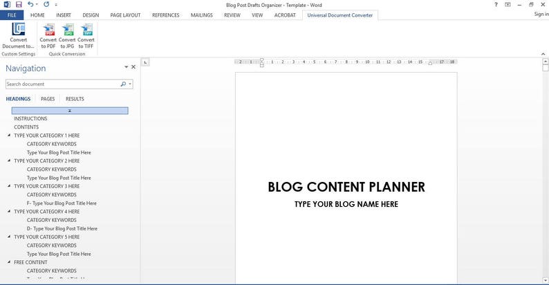Blog post organizer template microsoft word color coded | Etsy