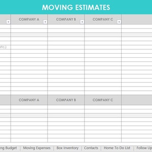 Moving Spreadsheet Planner Checklist Box Labels Budget Change of ...