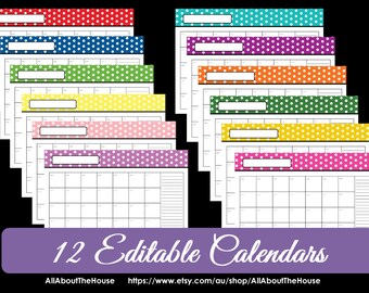 EDITABLE 12 Polka Dot Calendars You Choose 2015 2016 and - Etsy
