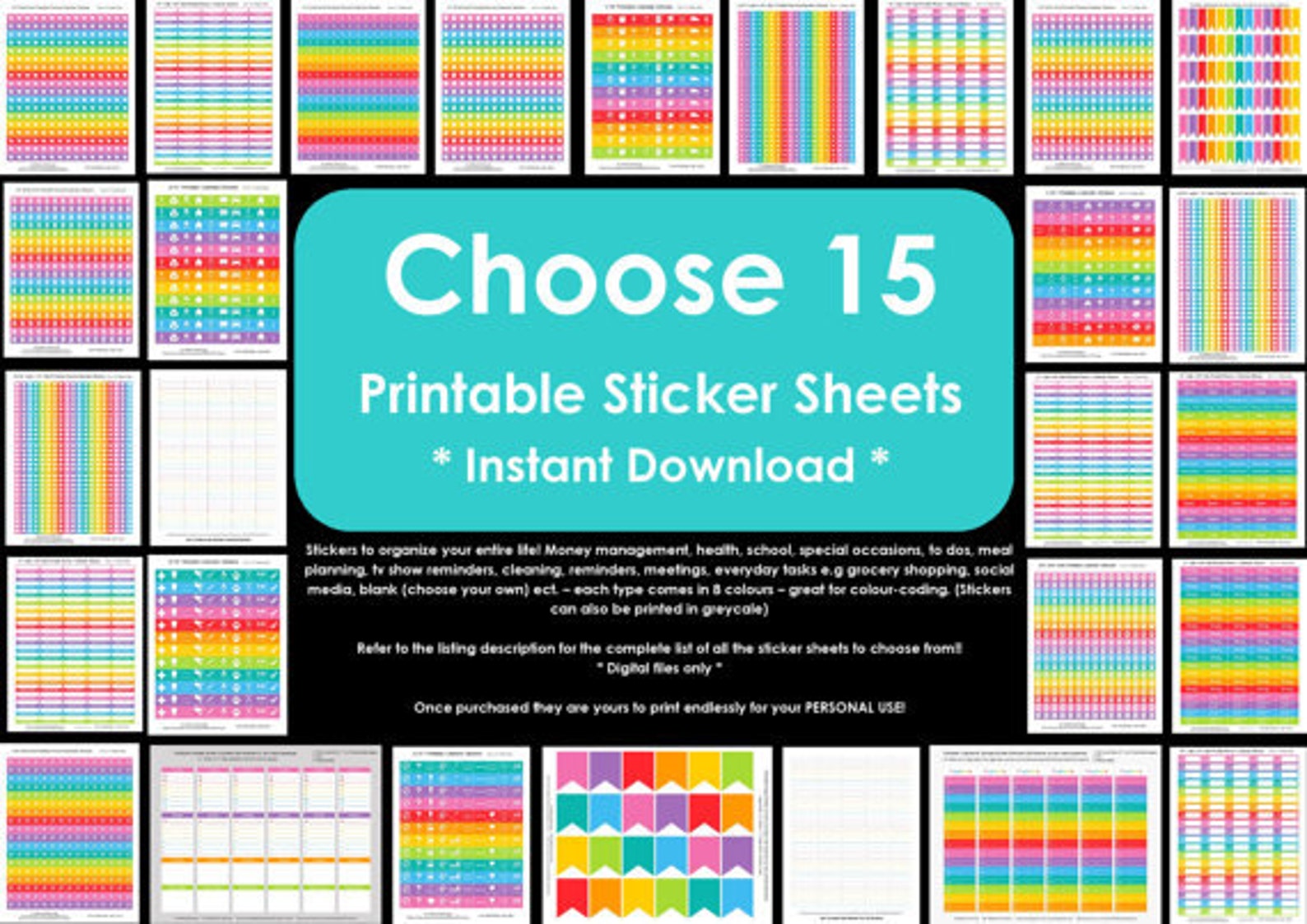 Hydrate Planner Stickers Checklist Printable 1.9" Lx0.375" W Drink up ...