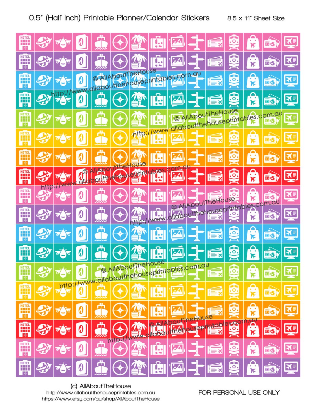 Travel Planner Stickers Printable Rainbow Icon Vacation Holiday Cruise ...