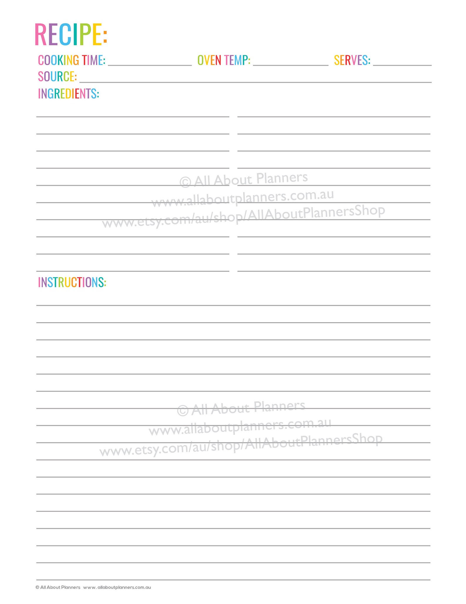 Recipe Card Printable Editable Pdf Template Fillable Insert Refill ...