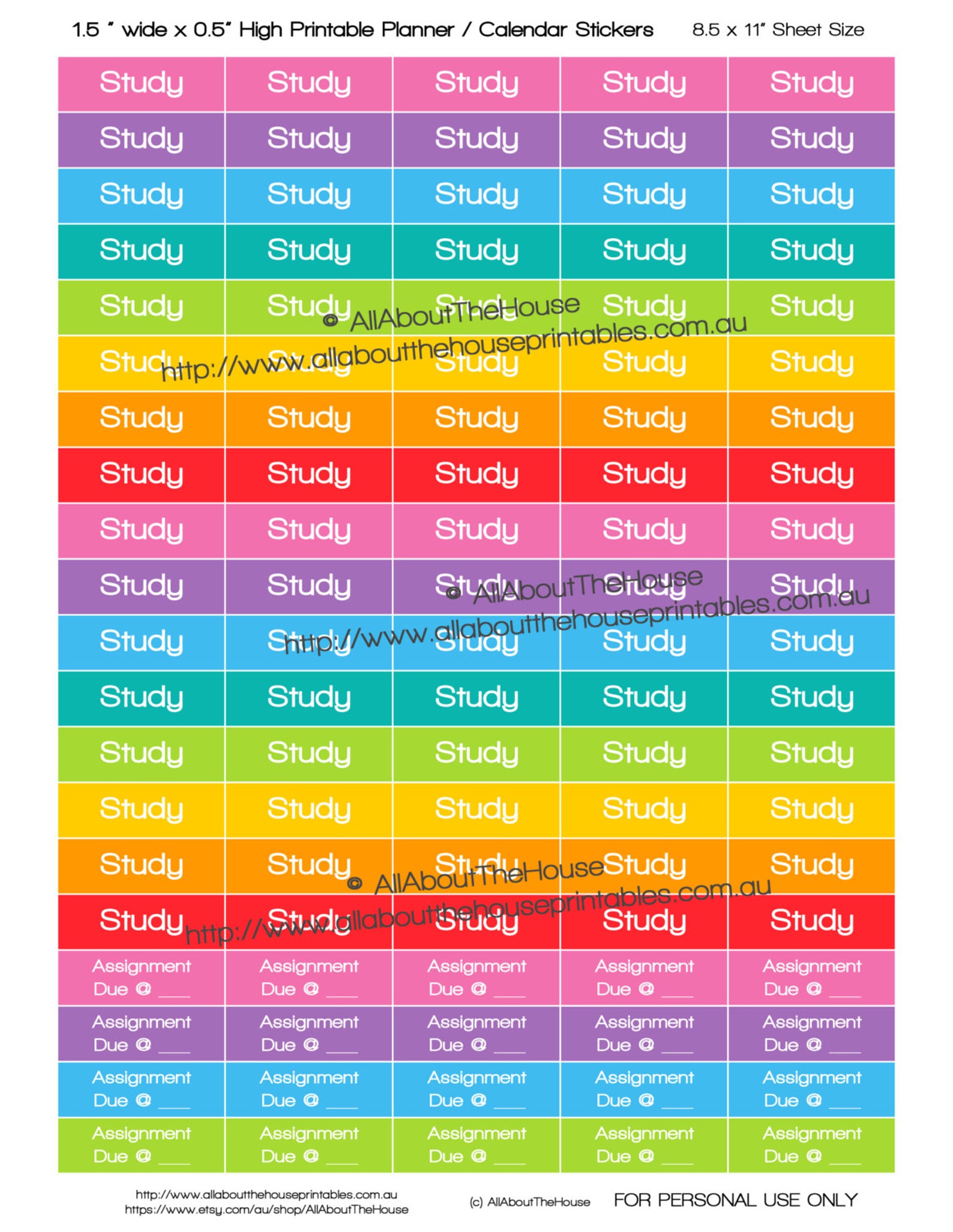 Printable Calendar / Planner Stickers Study School College - Etsy Australia