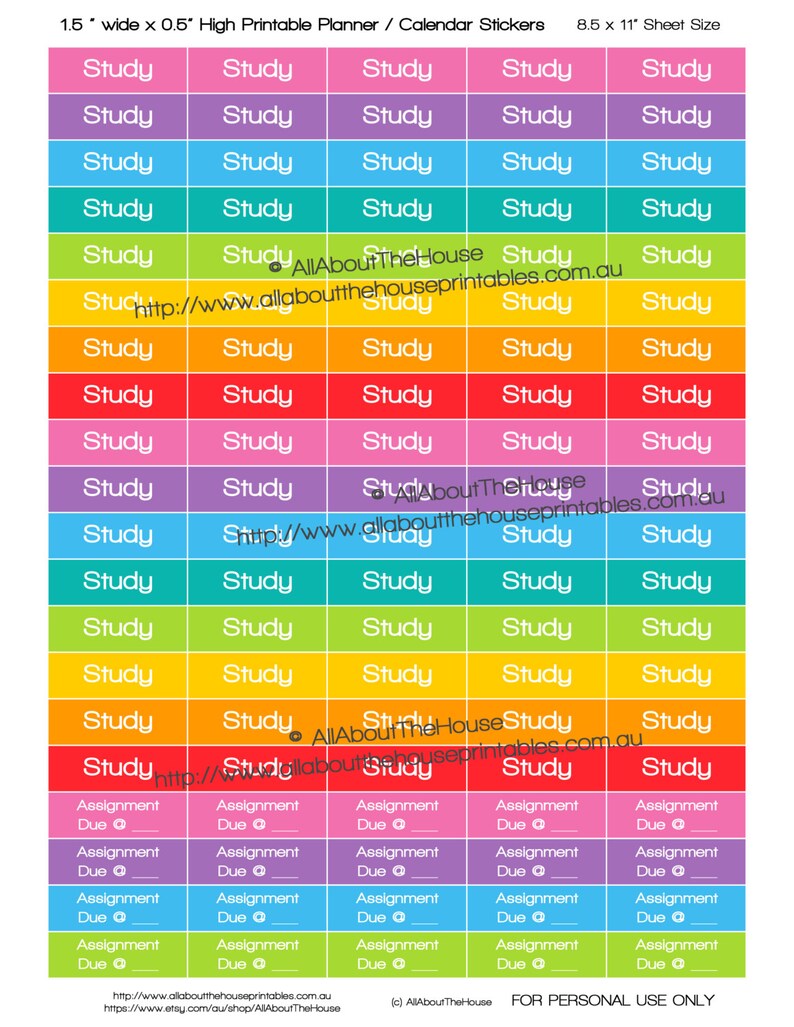 Printable Calendar / Planner Stickers Study School College Organization ...