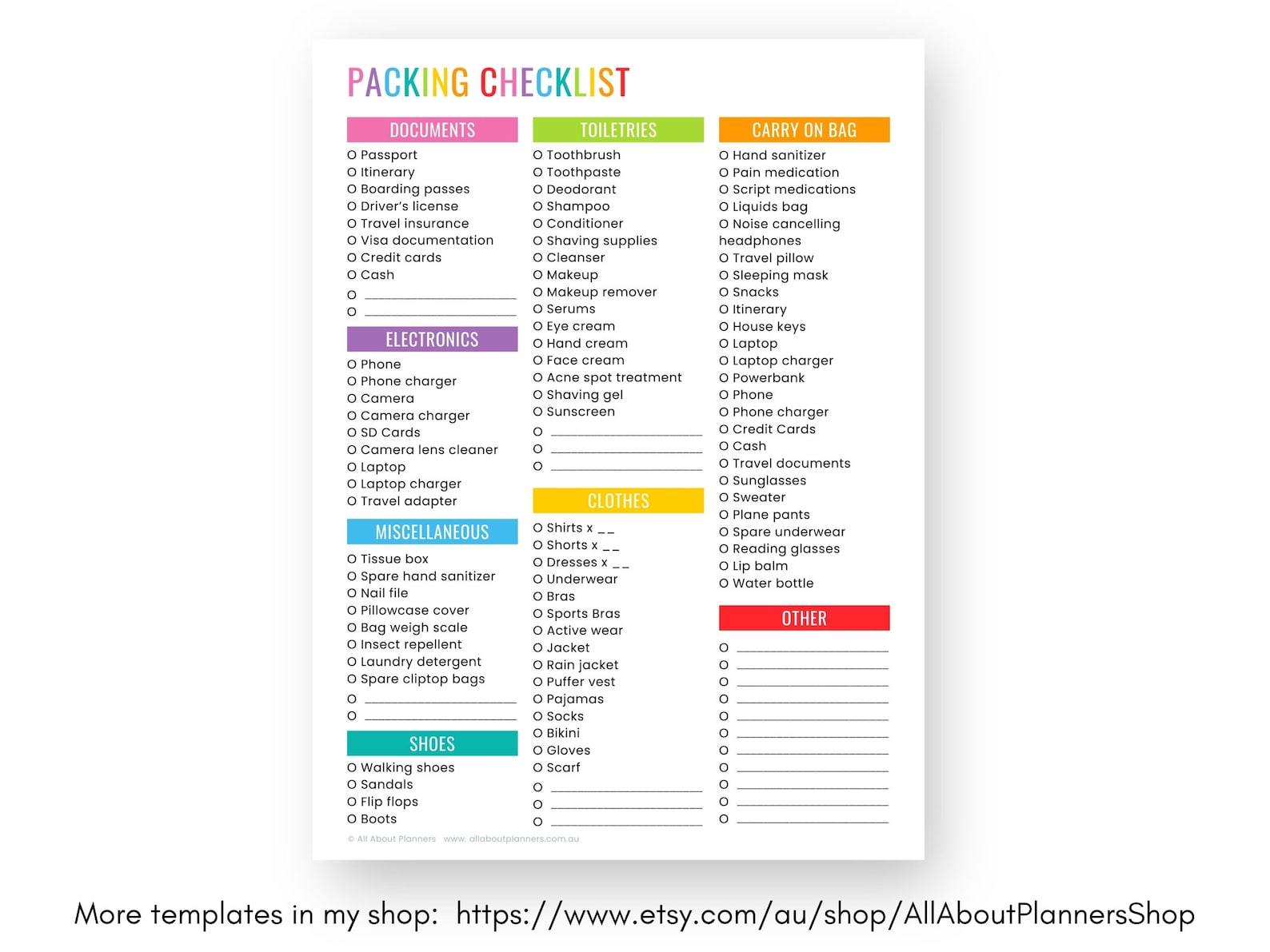 Travel Packing List Editable in Canva Printable Planner Insert List ...