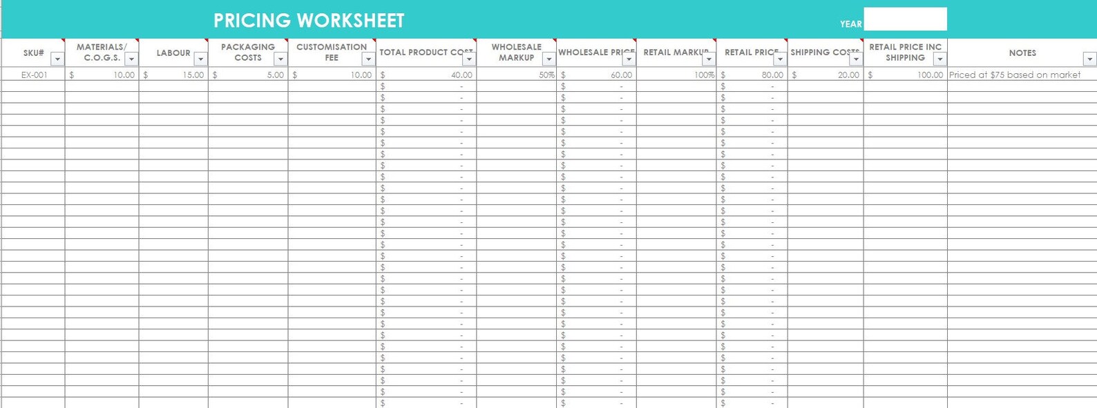 Cost of Goods Sold Inventory Spreadsheet Etsy Seller Tool Shop ...