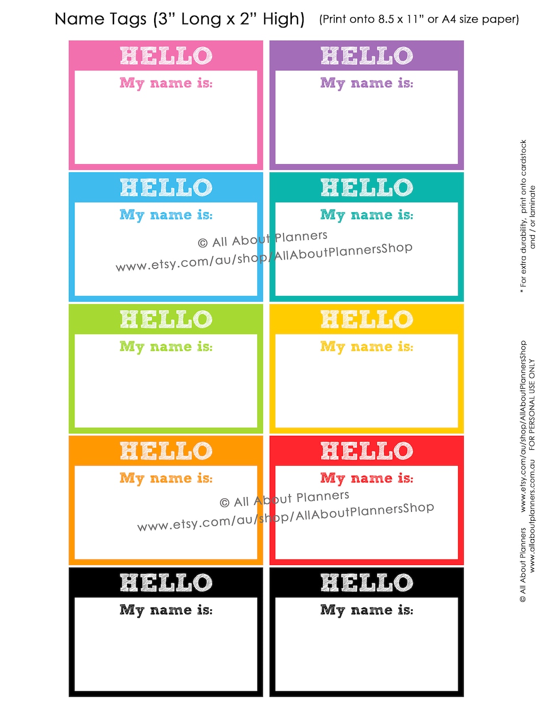 Hello My Name is Labels Classroom Resource Printables Organization ...