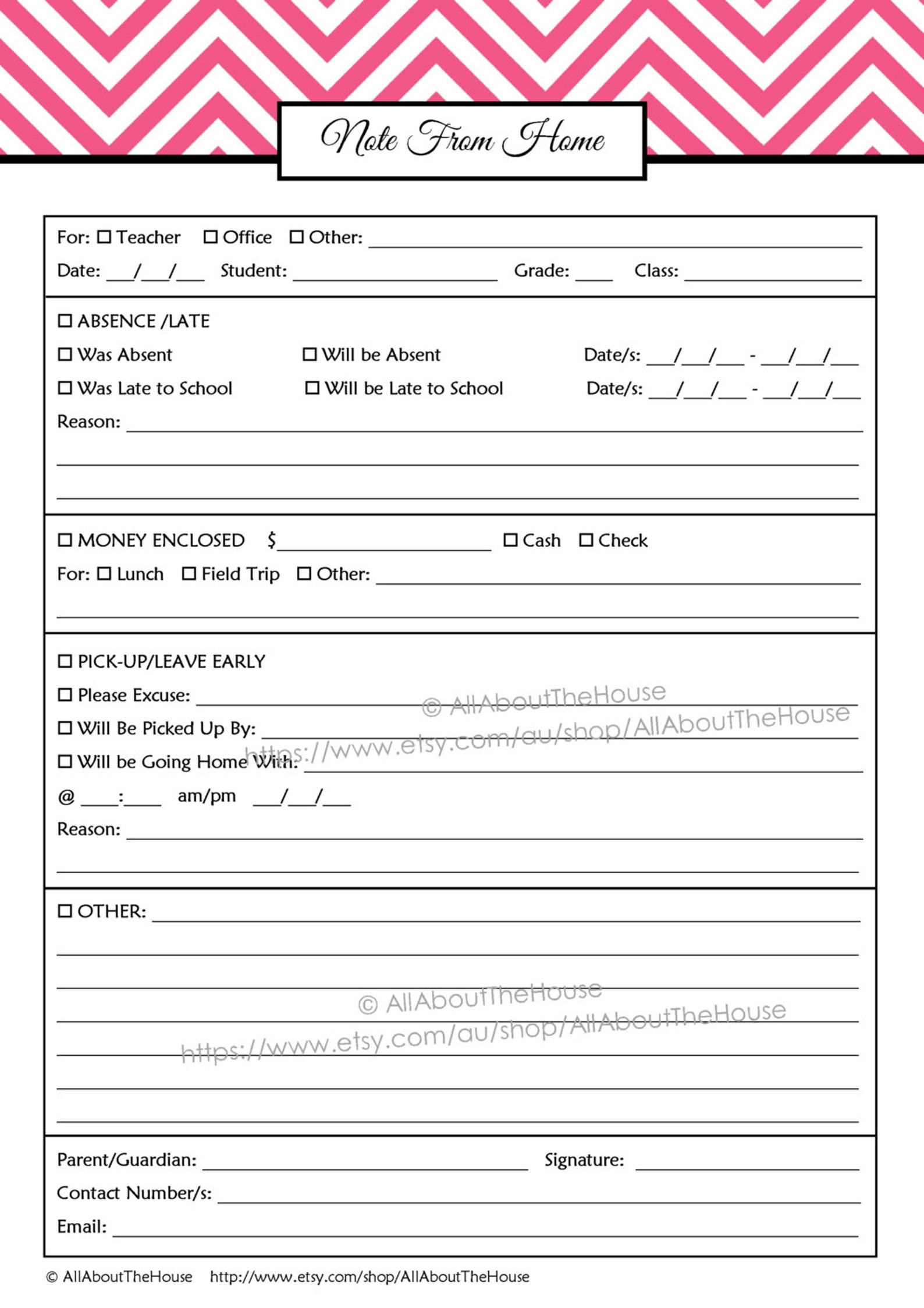 School Excuse Note From Mom Printable Student School Organization PDF ...
