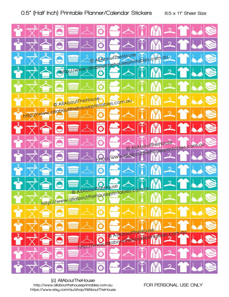 Laundry Planner Stickers Printable Calender Stickers 1/2 - Etsy