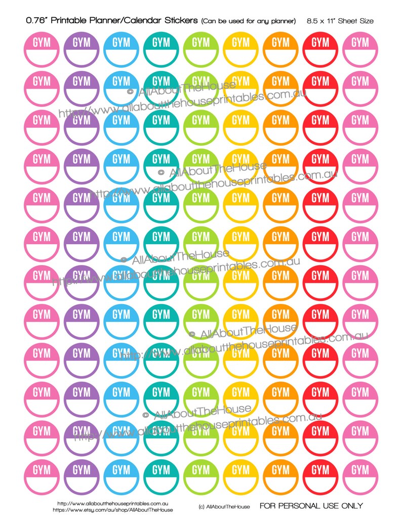 Gym Planner Stickers Printable 0.76 Rainbow Planner Made | Etsy