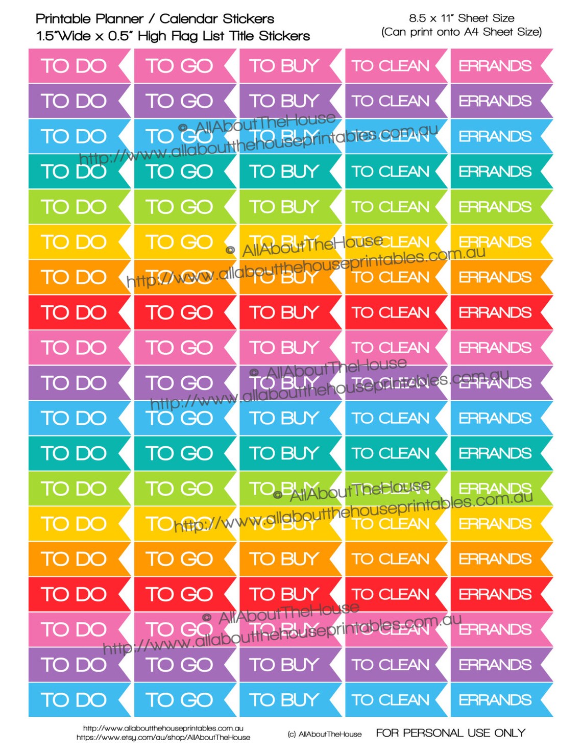 To Do to Buy to Go to Clean Errands Flag Printable Planner Stickers ...