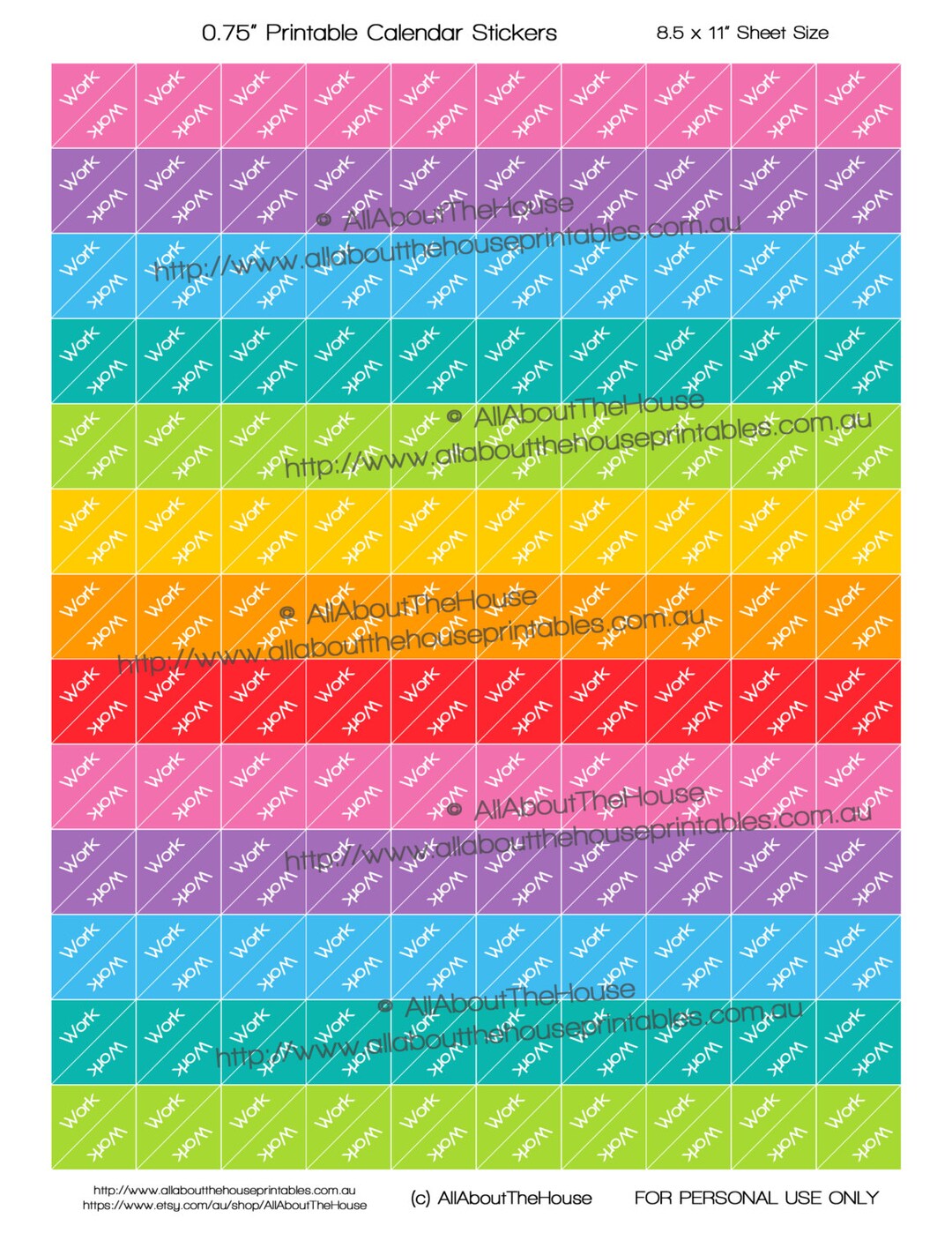 Work Planner Stickers Printable Calendar Corner Shift Schedule Made for ...