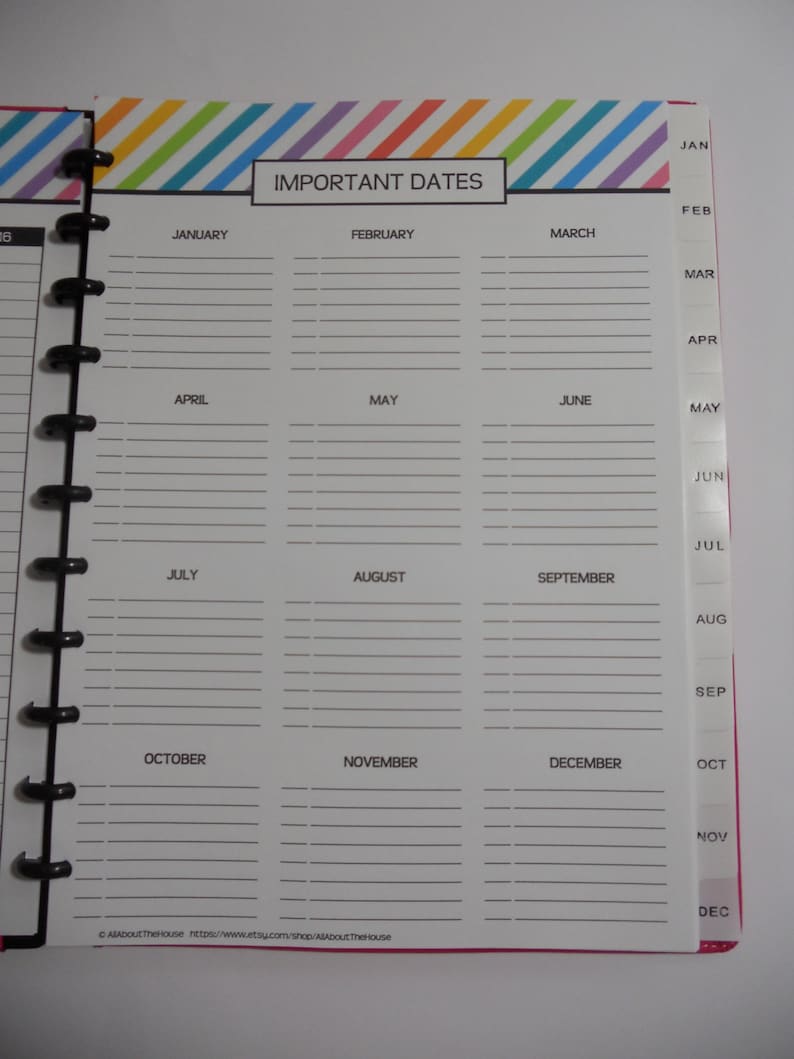 Important Dates Printable Special Planner 2014 2015 day | Etsy