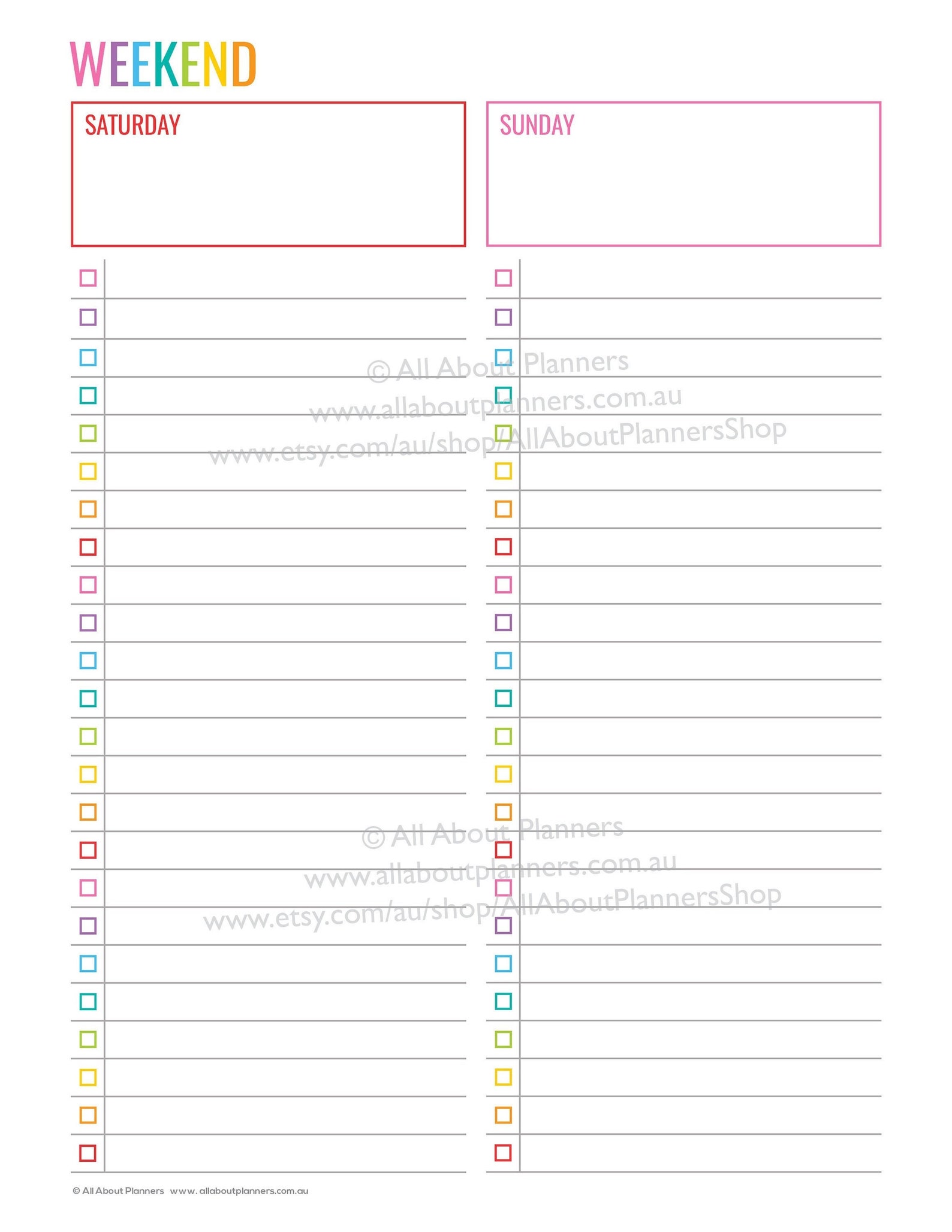Weekend Planner Printable Editable Checklist Cleaning Shopping School ...