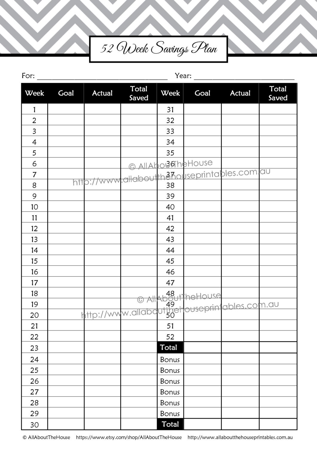 Printable Editable 52 Week Savings Tracker Budget Binder - Etsy