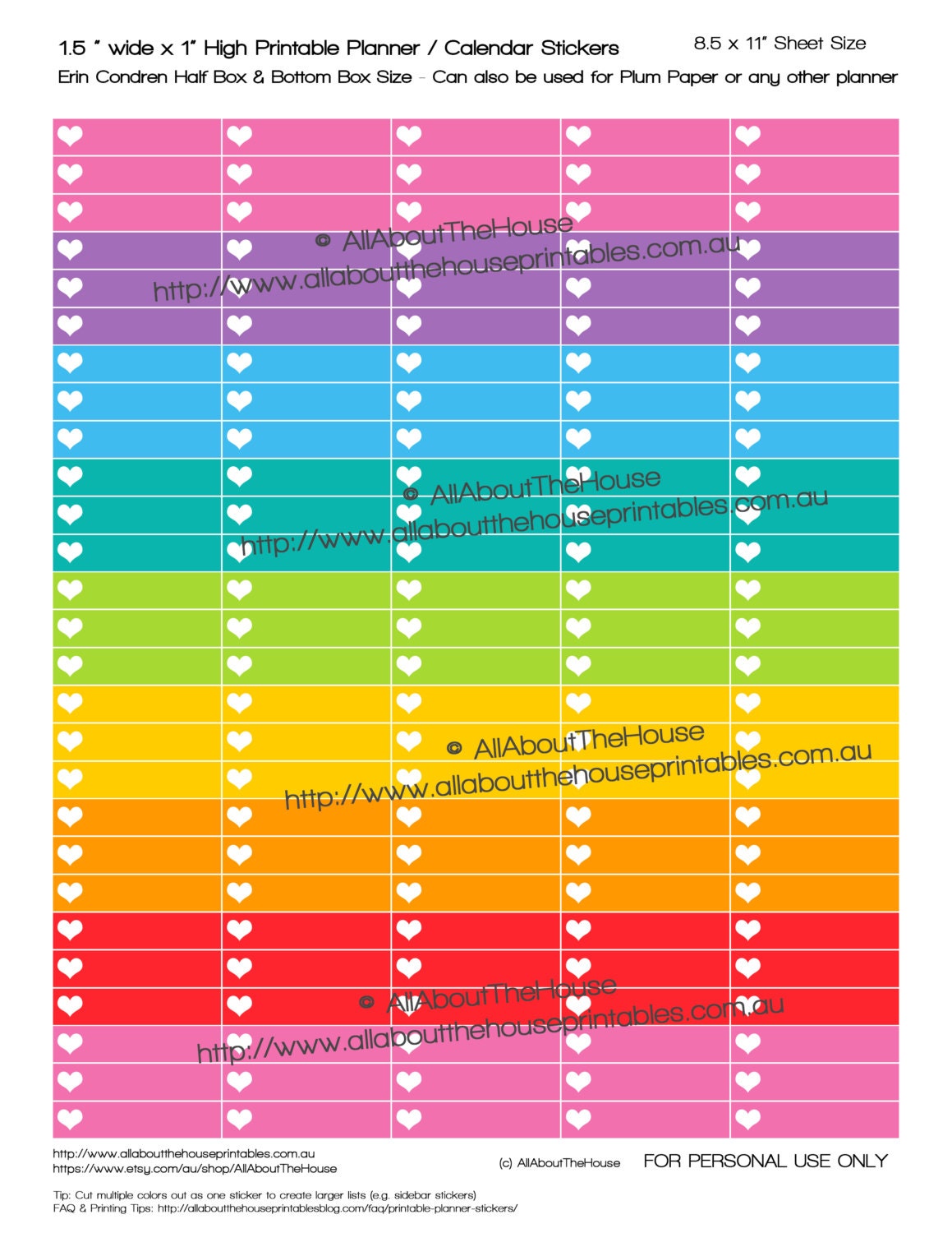 Ombre Heart List Half Box Made for Erin Condren Planner | Etsy
