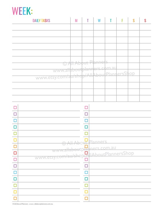 Weekly overview planner printable editable habit tracker checklist ...