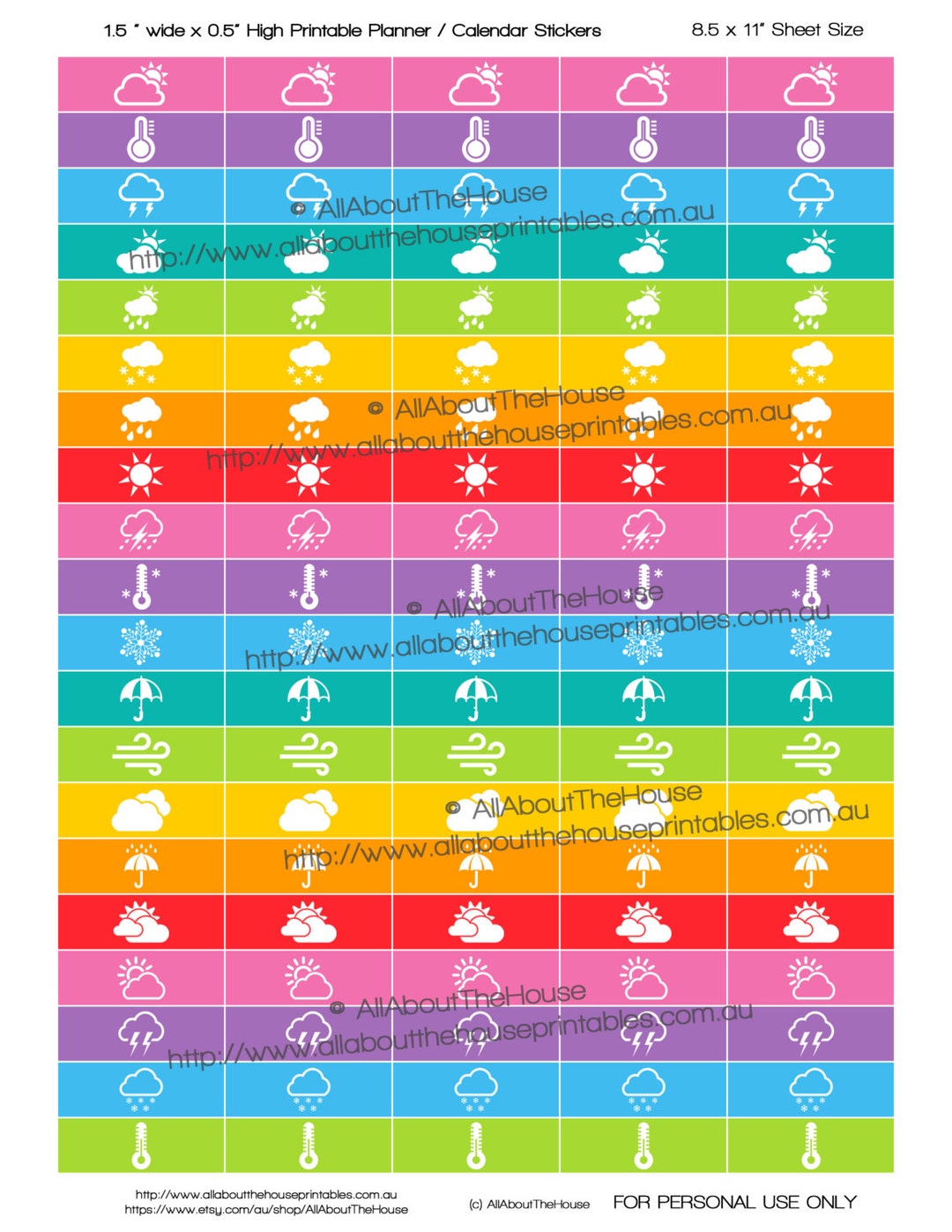 Weather Planner Stickers Printable 1.5"w X 0.5h" High Low Temperature ...
