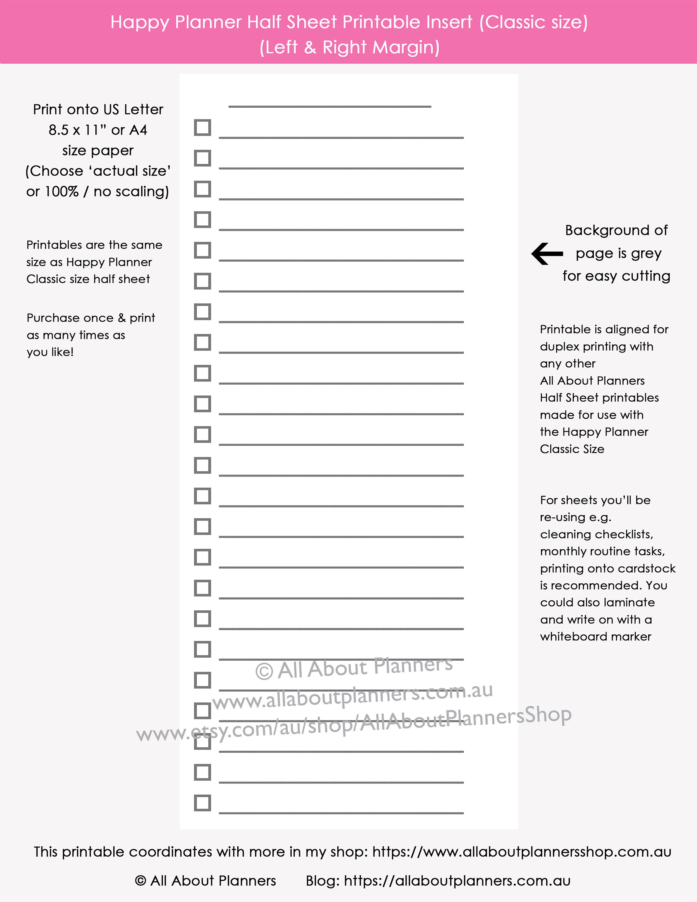 MAMBI Half Sheet Printable Planner Insert Anything List Refill - Etsy ...