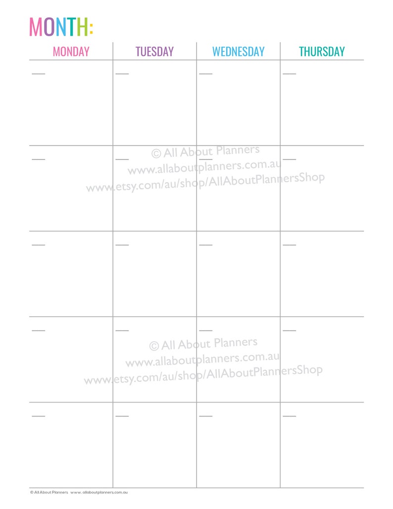 Editable Printable Monthly Calendar Planner Insert Refill Goals Monday ...