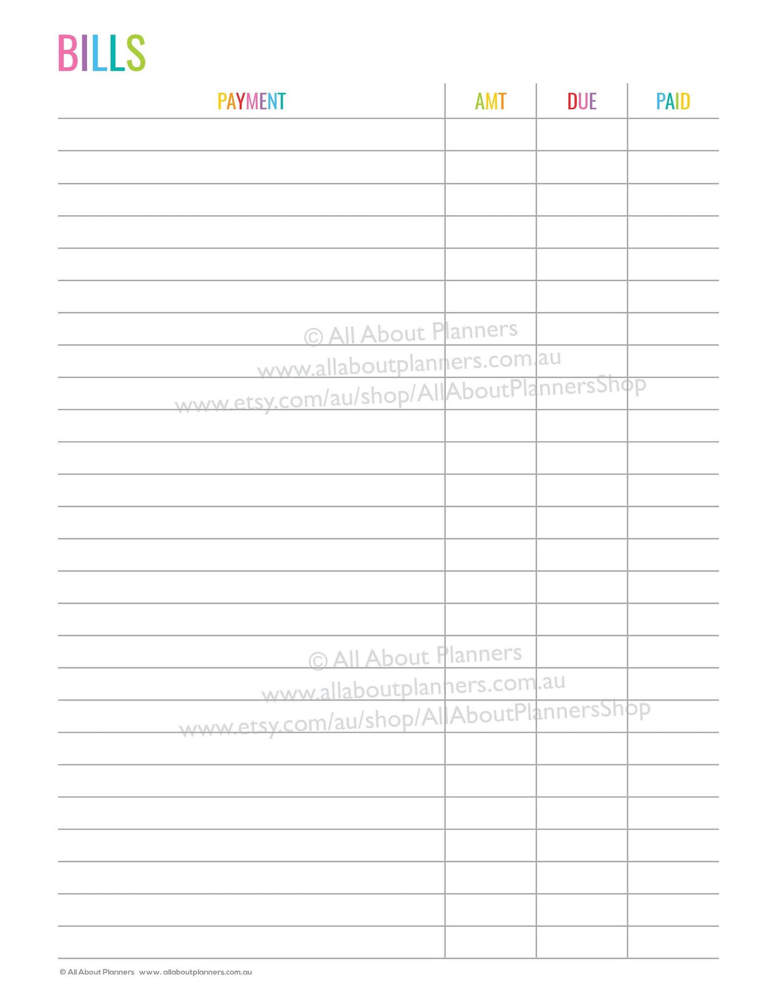 Bill Tracker Printable Editable Insert Payments Expenses Spending Log ...