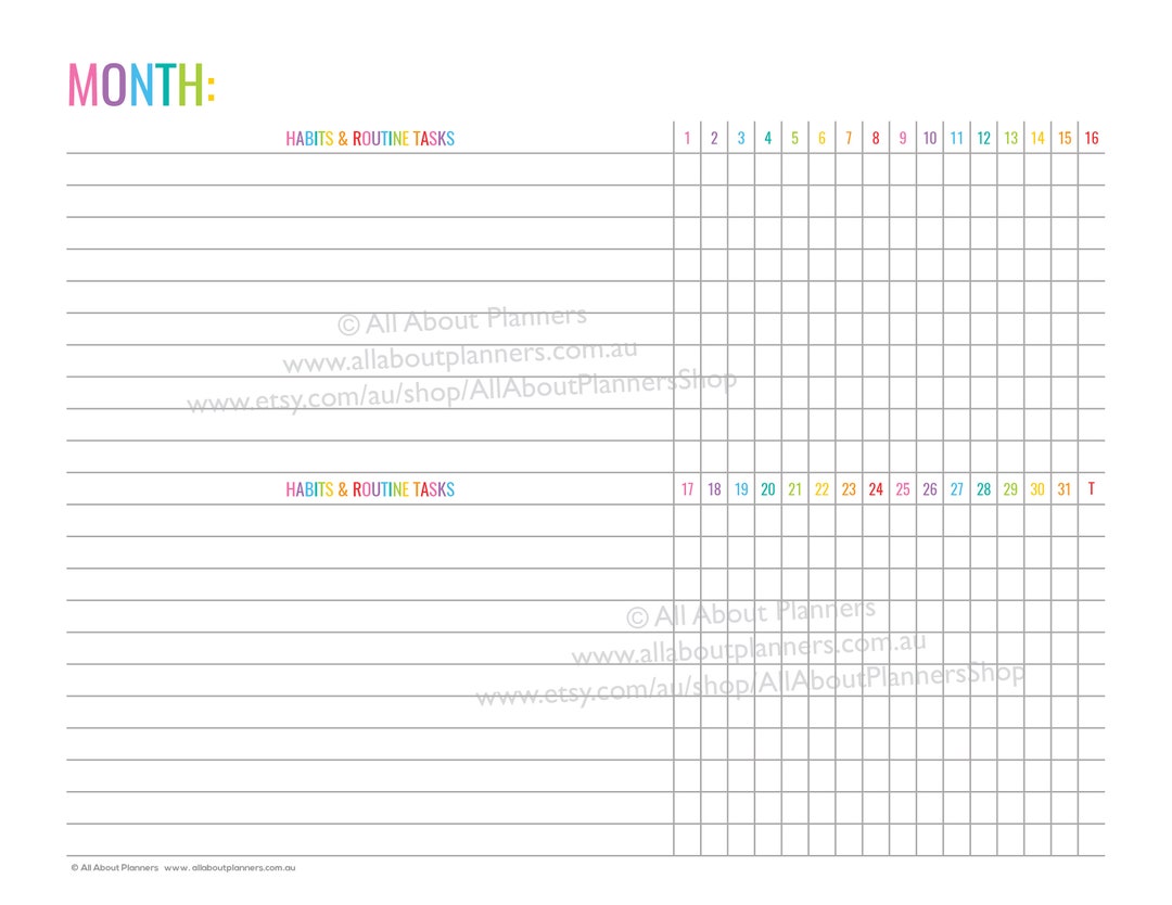 Habit Tracker Printable Monthly Planner to Do Editable Fillable Pdf ...